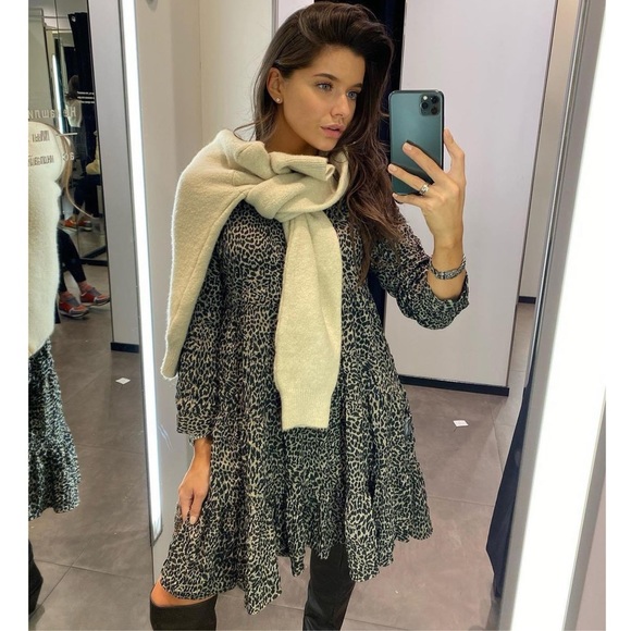 Zara | Dresses | Zara The Sharon Leopard Print Long Sleeve Tiered ...